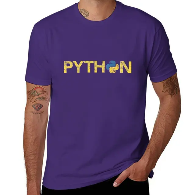 Camiseta de estilo Retro con programador de Python para hombre, camisetas divertidas para ...