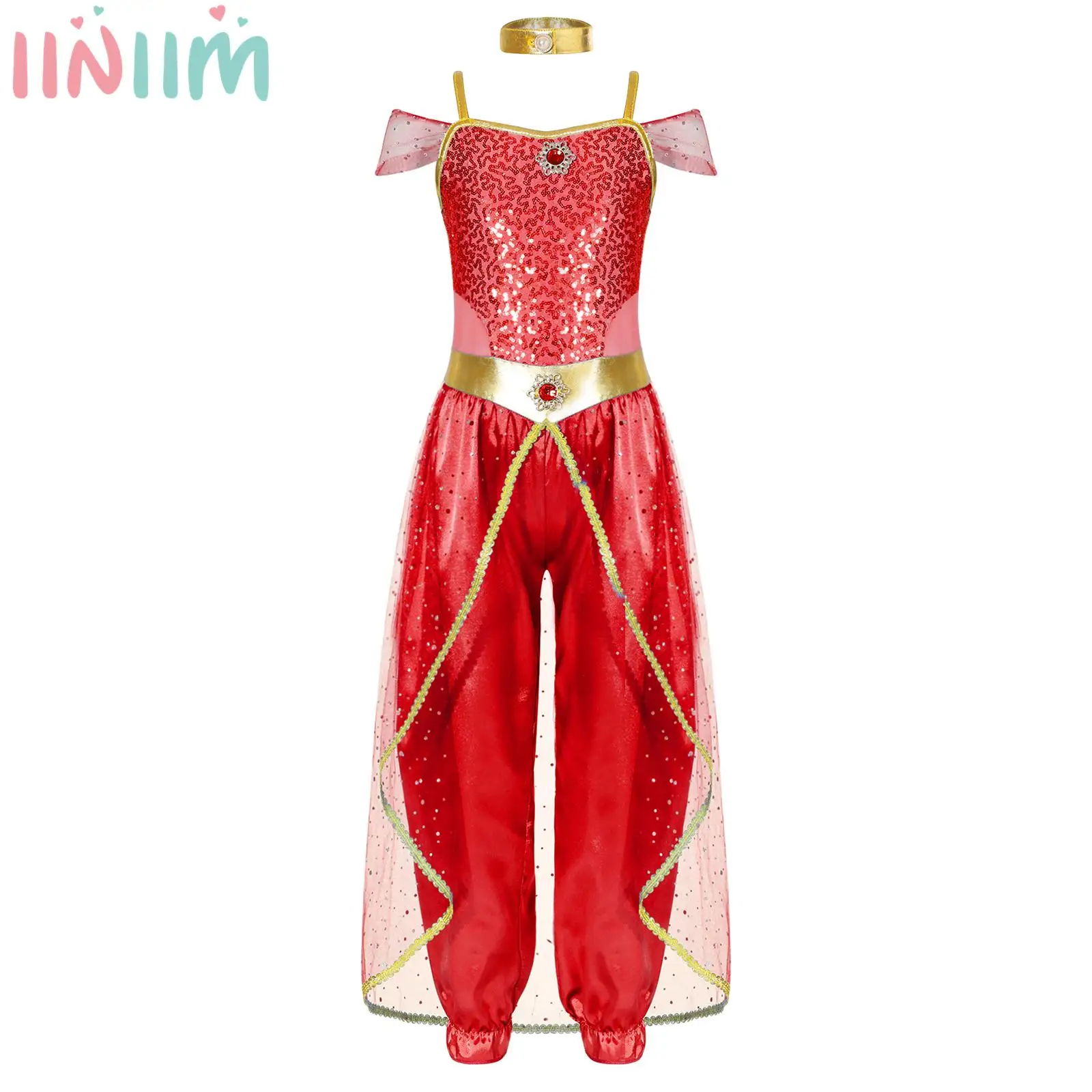 Girls-Halloween-Arabian-Princess-Costume-Shiny-Sequins-Patchwork-Long ...