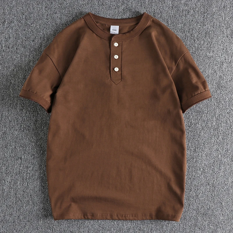 Summer New American Retro Tough Guy Henry Collar T shirt Men's Simple ...