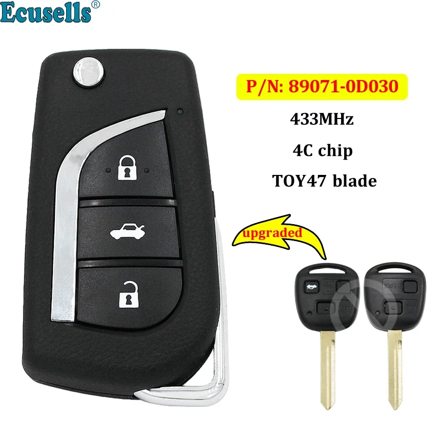 Upgraded-Remote-Key-Fob-2-3-Buttons-433MHZ-4C-Chip-for-Toyota-Yaris ...