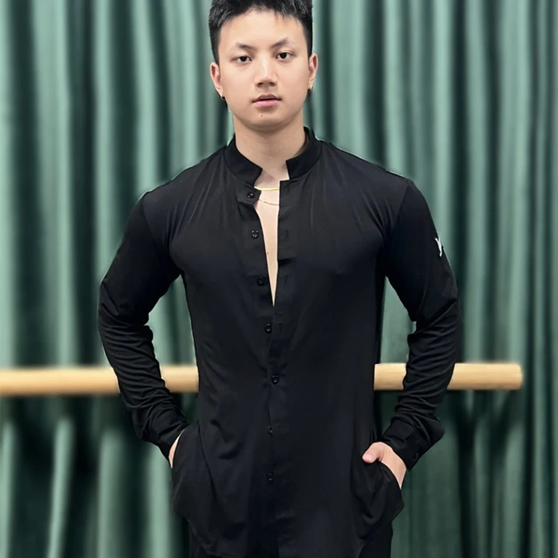 2025 Male Latin Dance Tops For Men Long Sleeve Practice Clothes Chacha ...