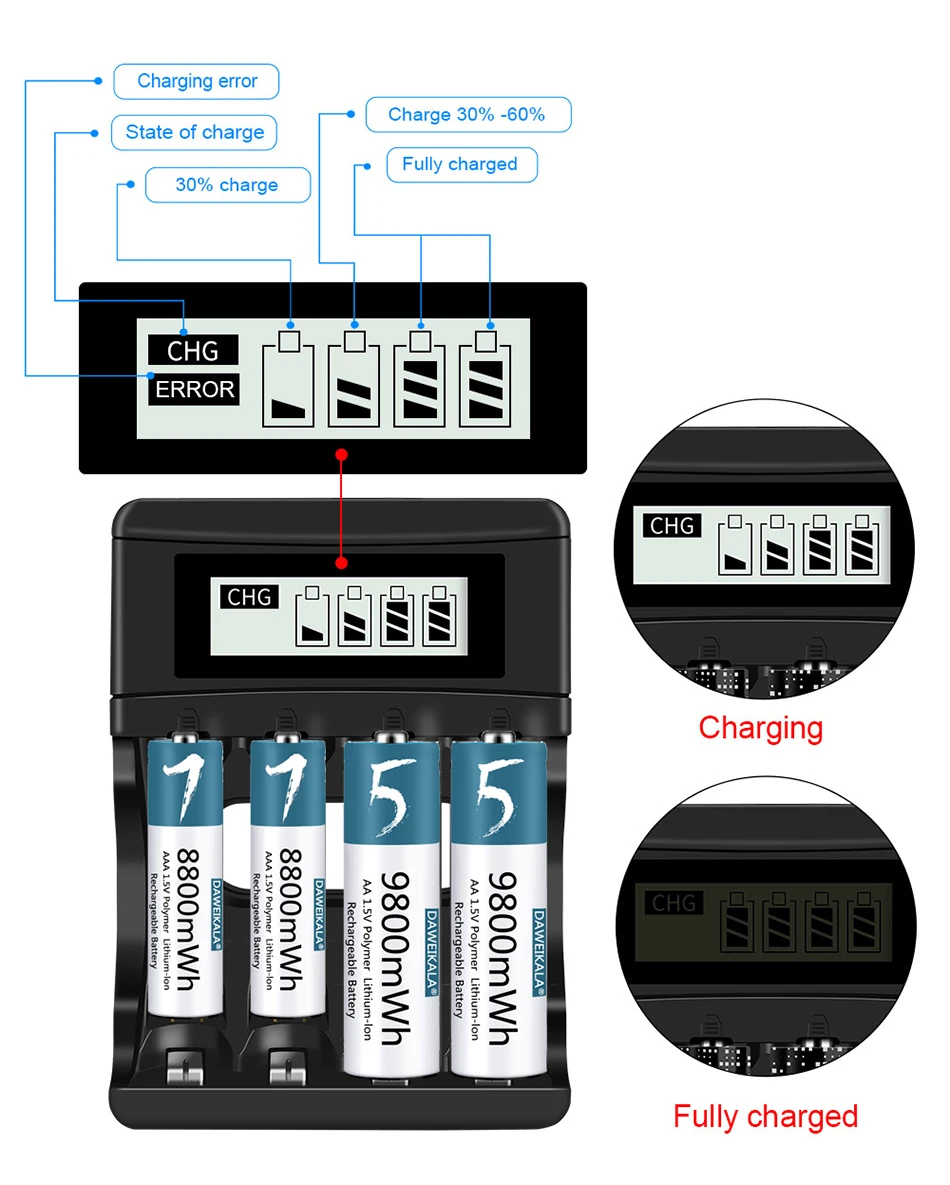 Batterie 6 pièces-Pile Aa Lithium-ion Rechargeable, 1.5v, 9800mwh, Pour ...