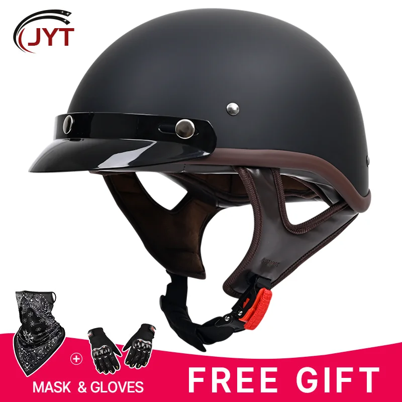 Matte-Black-Motorcycle-Helmets-German-Retro-Open-Face-Half-Helmet-for ...