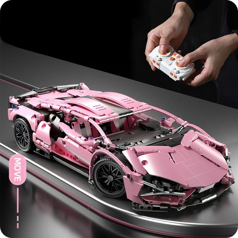 1299-PCS-Tech-1-14-Pink-Racing-Sports-car-building-blocks-Assemble ...