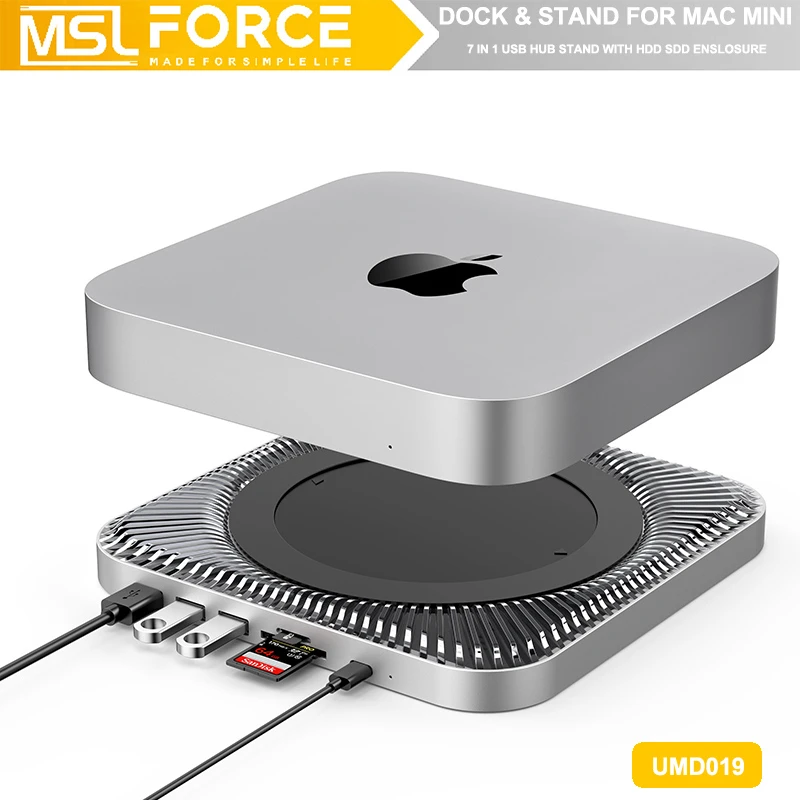 Mac Mini M1 Dock Station Stand With External Storage Disk And 4ports Usb C Hub Sd/tf Card Reader ...