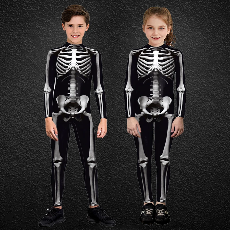 Halloween Cosplay Costume Zombies Skeleton Print Jumpsuit Boys Girls ...