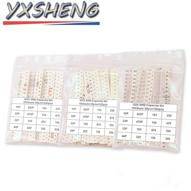 320PCS 720PCS 0603 0805 1206 SMD 1PF ~ 1UF 10pF 220pF 330pF 10nF 220nF ...