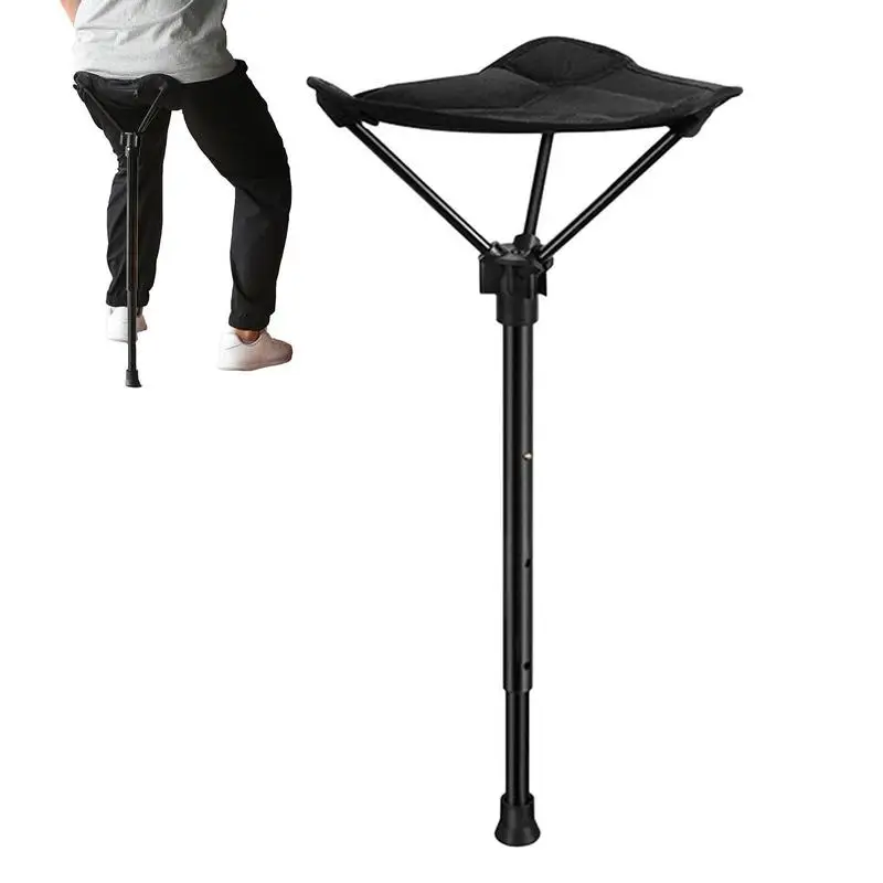 Folding Walking Stick Tripod Stool Adjustable Height Seat Stick ...