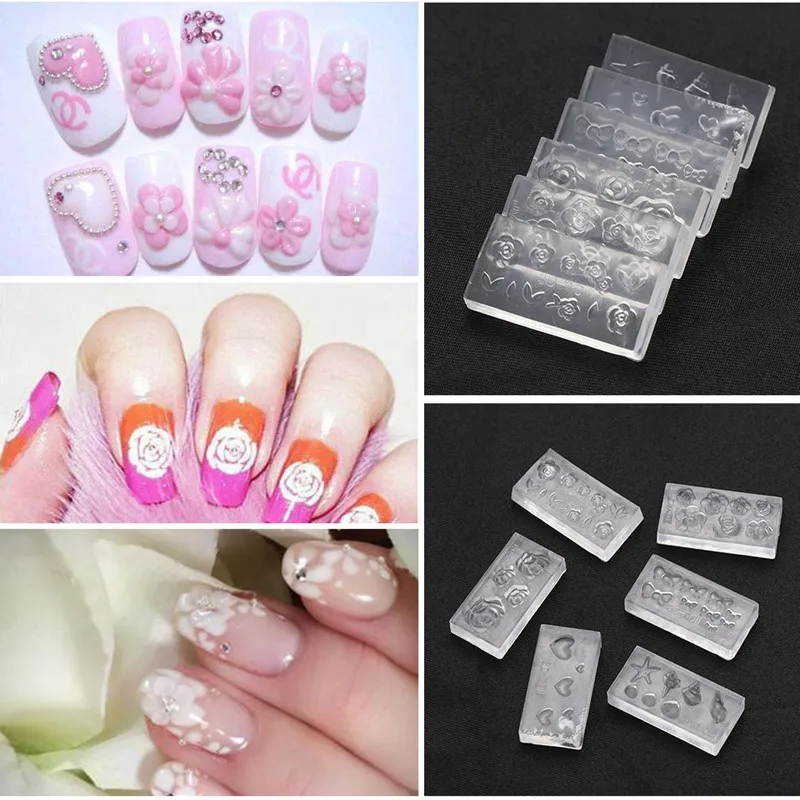 6Pcs-Set-3D-Nail-Art-Molds-Manicure-Decoration-Stencil-Silicone-Nails ...