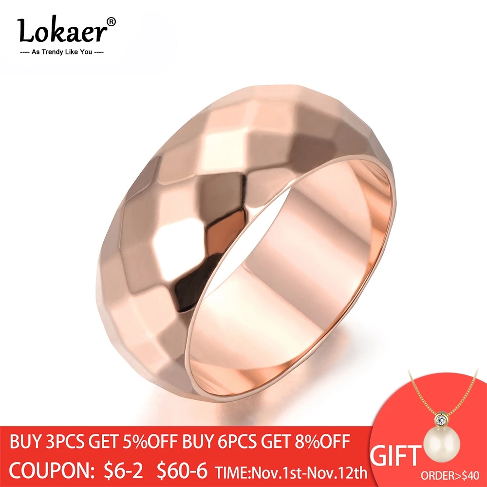 Lokaer Simple Titanium Stainless Steel Rings For Women 8mm Cut Face ...