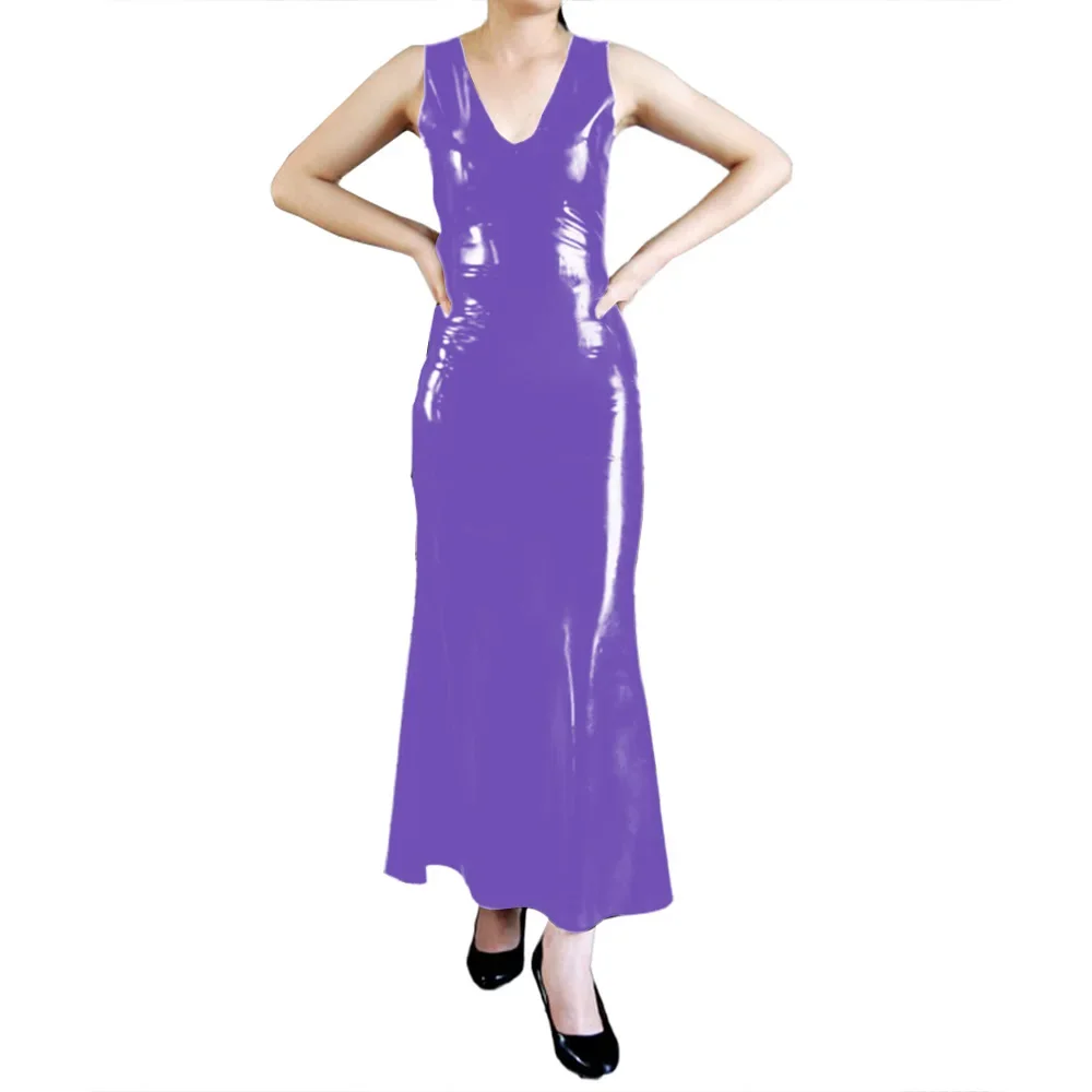Wetlook-PVC-Leather-Female-Sleeveless-V-neck-Vest-Dress-Bodycon-Basic ...