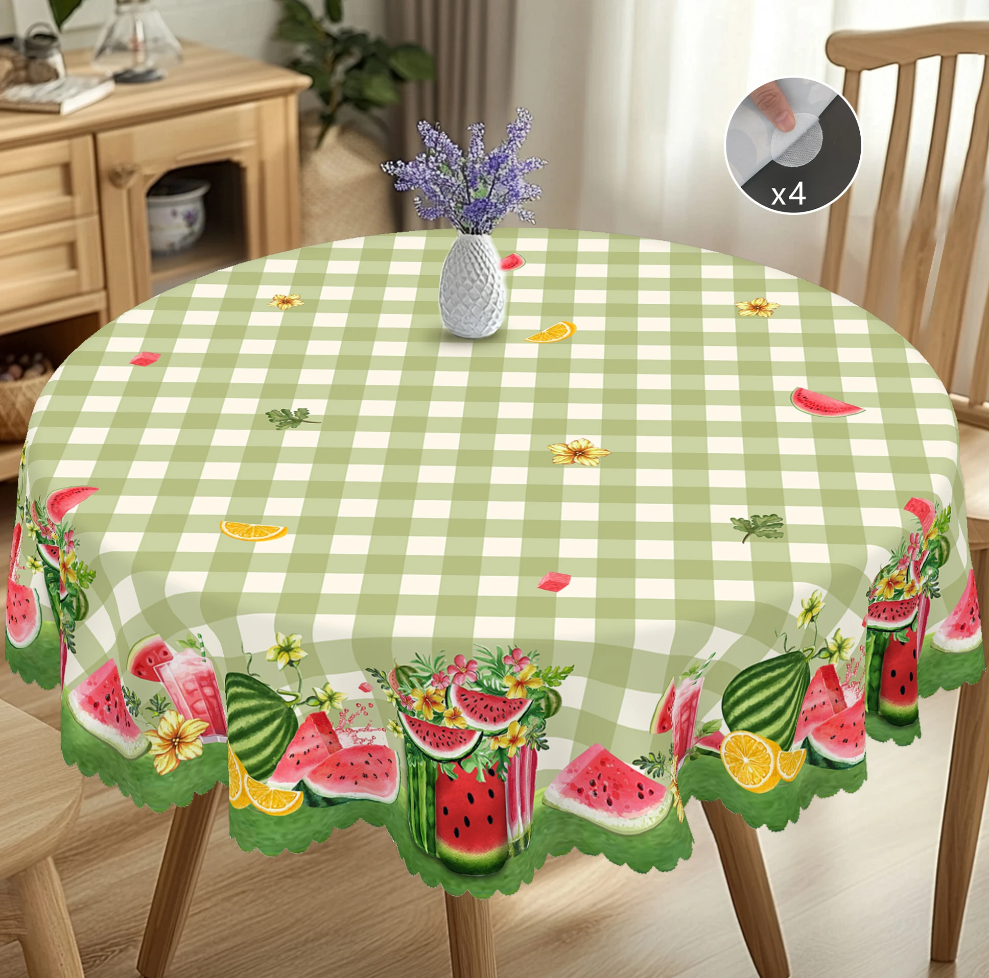 1 Piece Summer Fruit Print Rectangular Tablecloth, Watermelon, Green ...