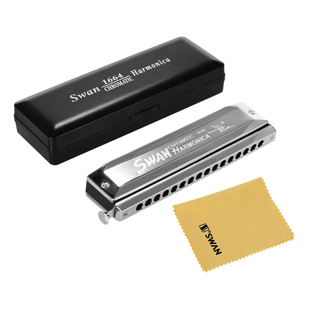 Swan SW-1664 16 Holes Chromatic Harmonica C Key 64 Tones Mouth Organ ...