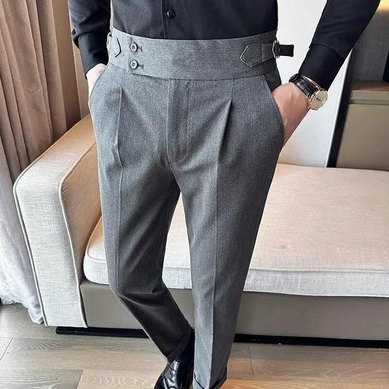 Autumn-Winter-High-Waist-Business-Dress-Pants-Men-Casual-Belt-Design ...