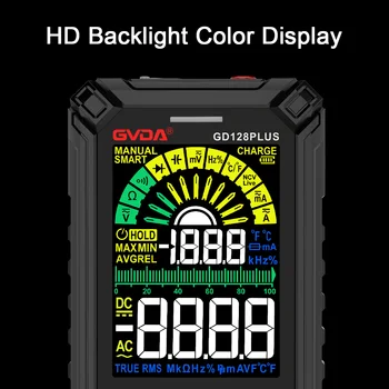 GVDA 전문가용 디지털 멀티미터, True RMS 테스터, 충전식 배터리, Ohm Hz AC DC 1000V 10A 멀티테스터 미터