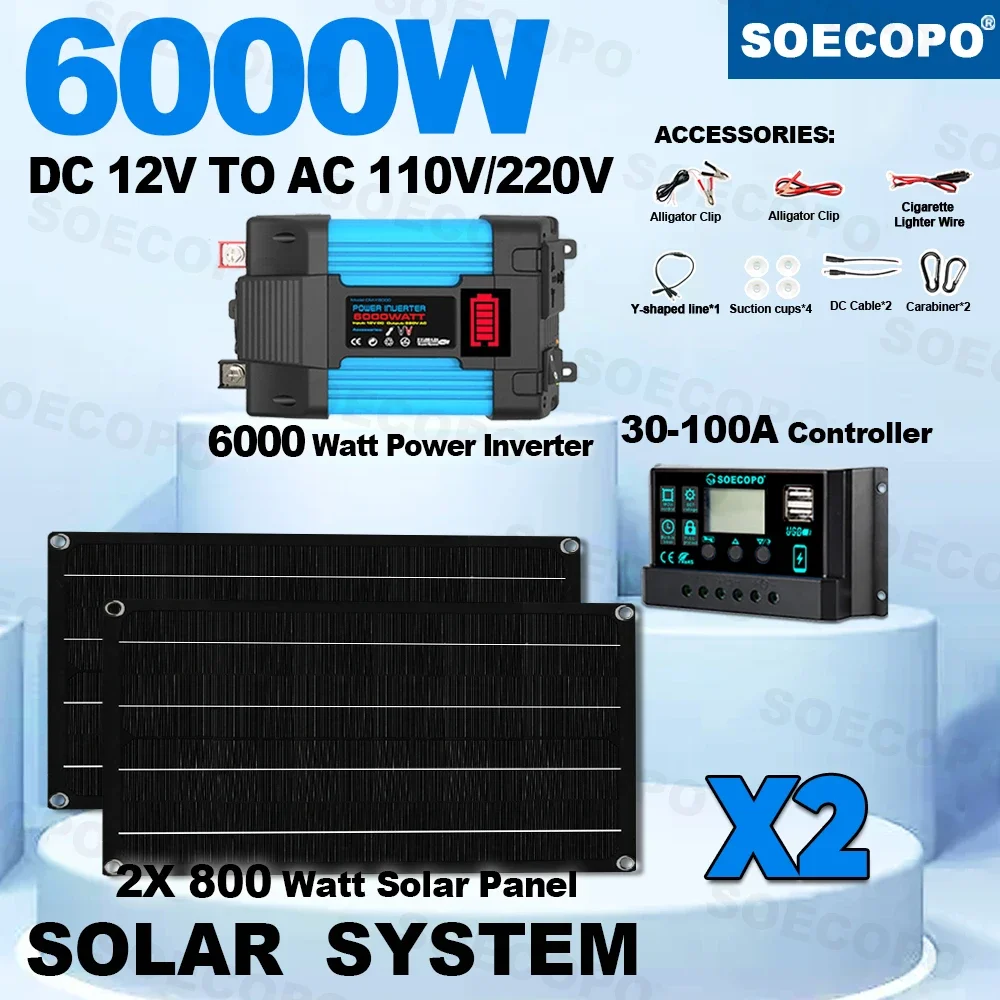 SOECOPO 6000W Complete Solar System Kit - 2×800W Photovoltaic Panels ...