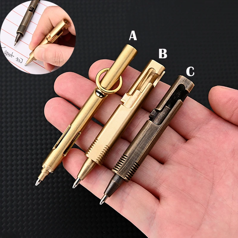 Outdoors-EDC-Brass-Writing-Tools-Cylindrical-Bolt-Ballpoint-Pen-Mini ...