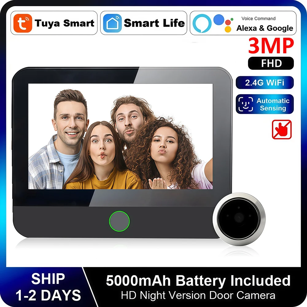 4.3 Inch Tuya Wide Angle Door Peephole Camera One Way Intercom Video ...