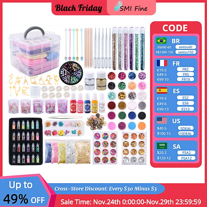 Epoxy Resin Accessories Kit With 3 Layers Box Filling Sequins Powder ...