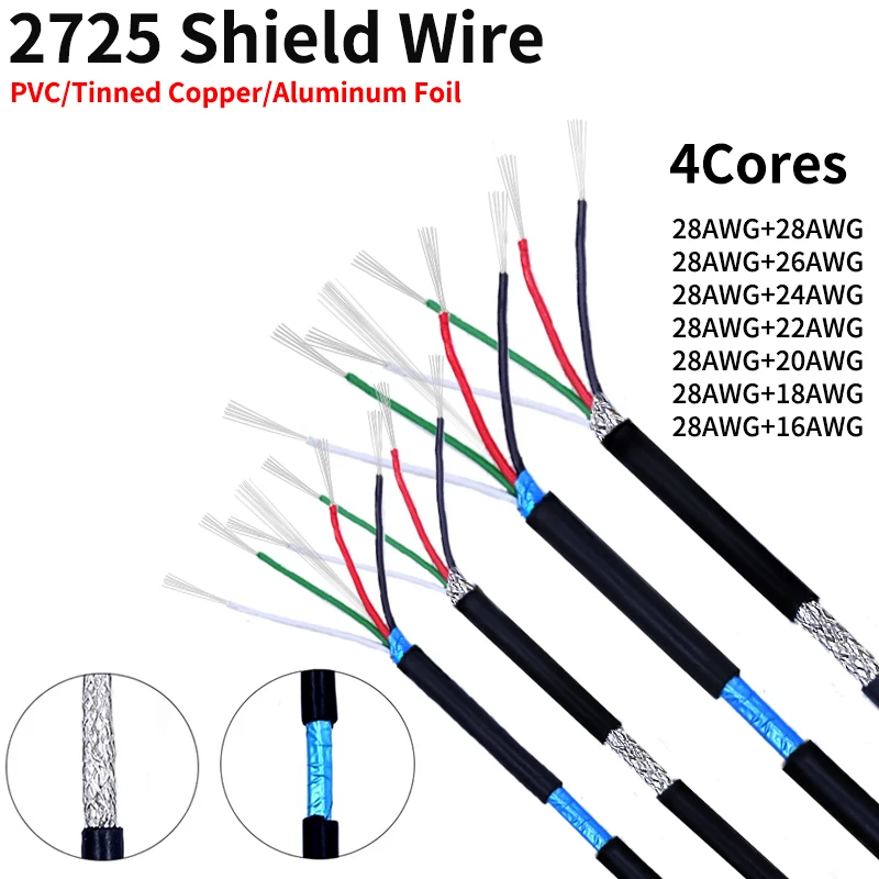 2M-10M-Shielded-Wire-28AWG-16AWG-Aluminum-Foil-Tinned-Copper-Line ...