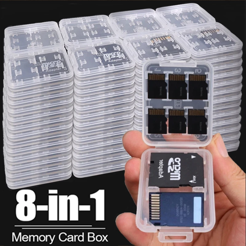 8in1 Transparent TF/SD Memory Cards Protective Case Holder Storage Box ...