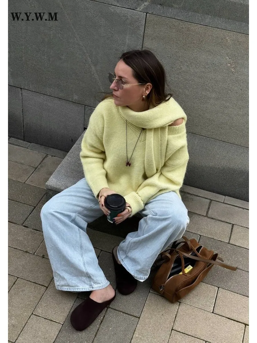 WYWM 2025 New Soft Loose V Neck Knitted Sweaters Women Winter Solid ...