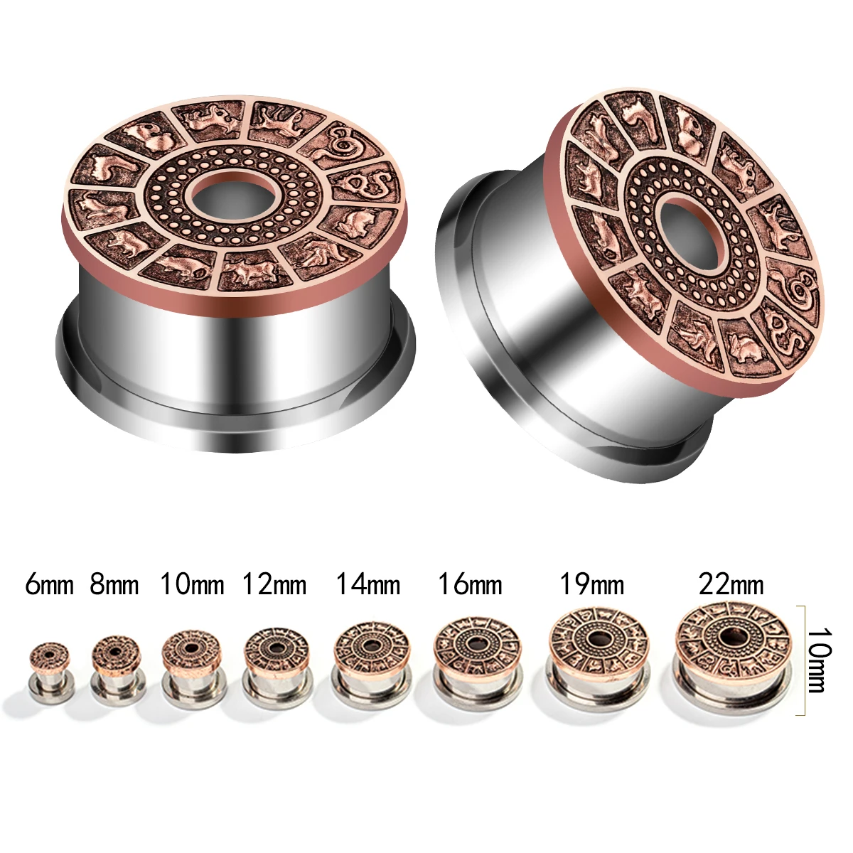 16 Pack Brinco Plugs Estendido Fixo Ear Plugs Cobre Cor Recorte Aço ...