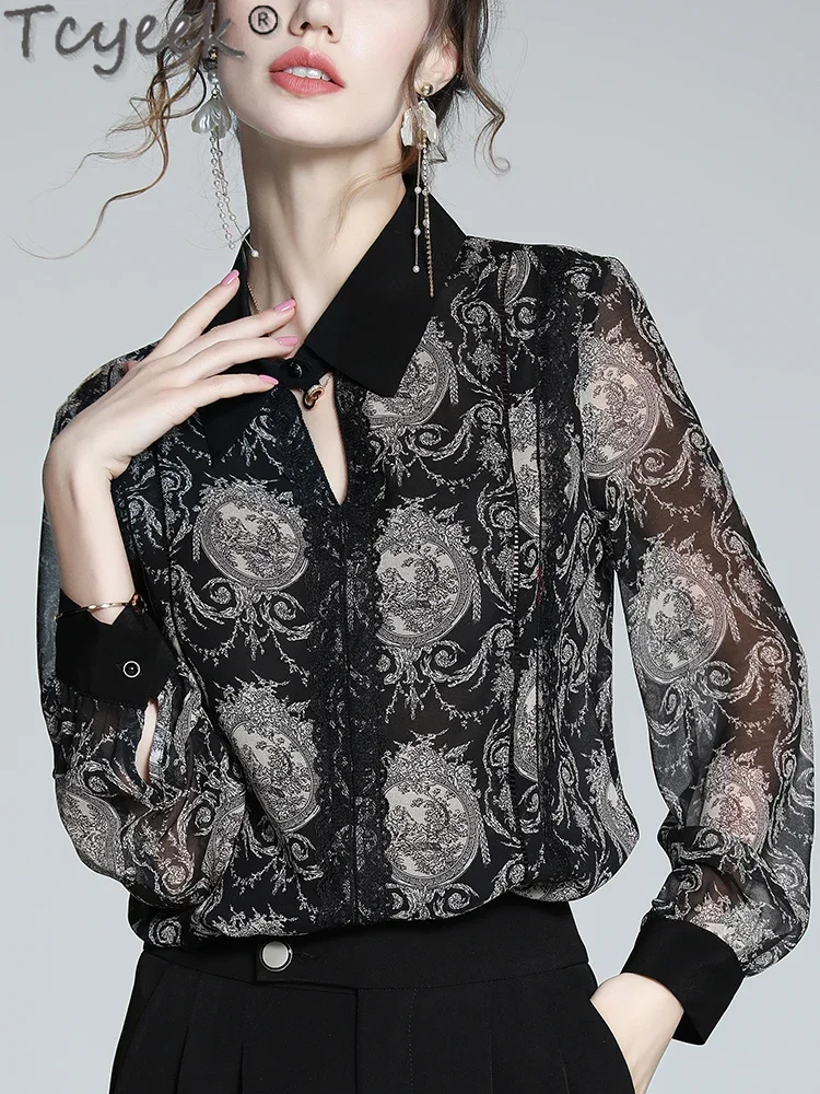 Tcyeek-100-Real-Mulberry-Silk-Blouse-2024-Elegant-Female-Blouses-High ...