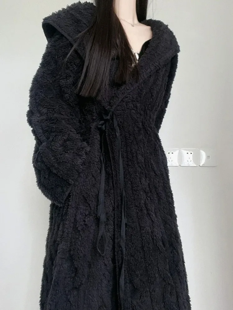 Korean-style-Coral-Velvet-Robes-Women-Winter-Daily-Midi-Lace-up-Solid ...