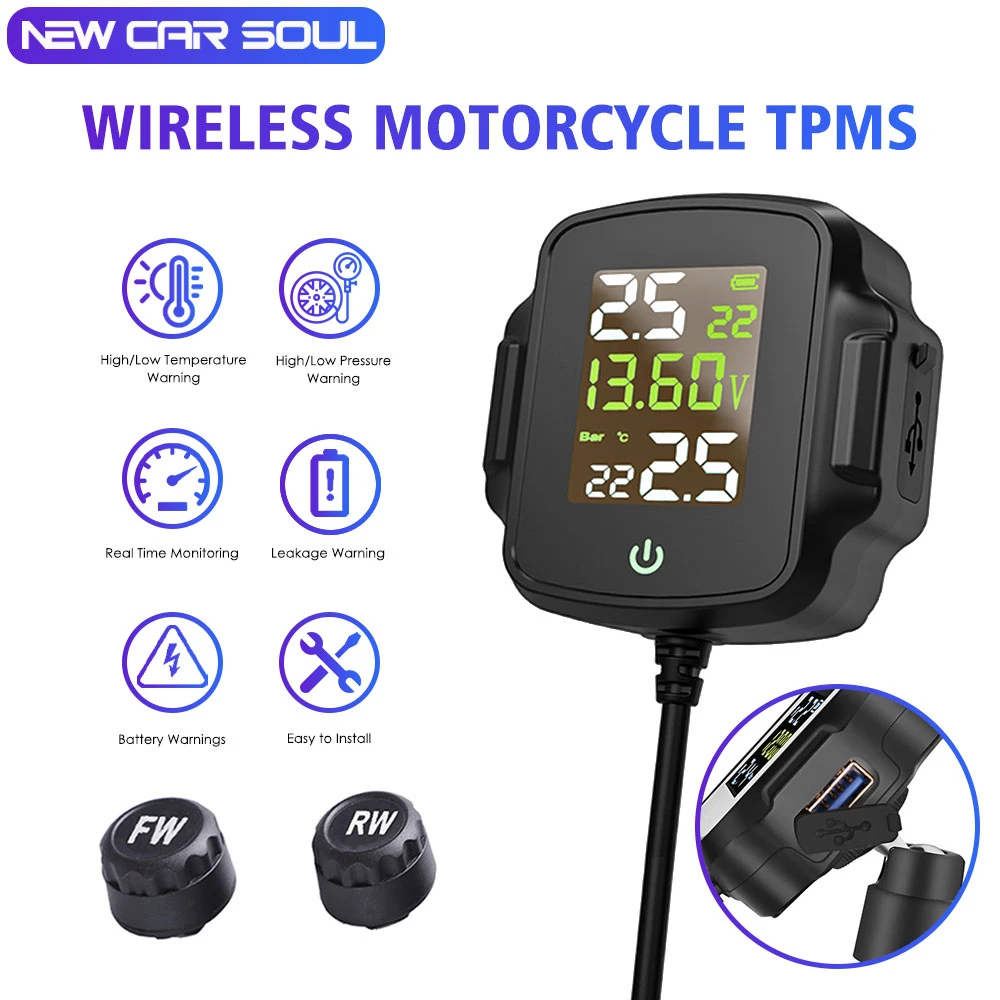 Wireless Waterproof Motorcycle Tpms Tire Air Pressure Gauge Monitoring ...