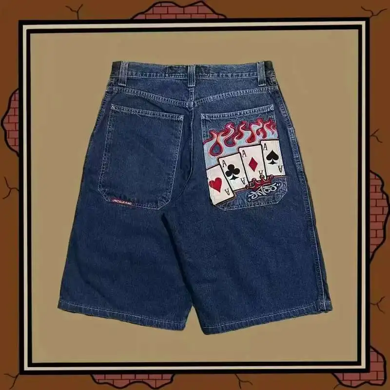Mid-waist-retro-1990s-JNCO-playing-card-pattern-denim-shorts-Gothic-men ...