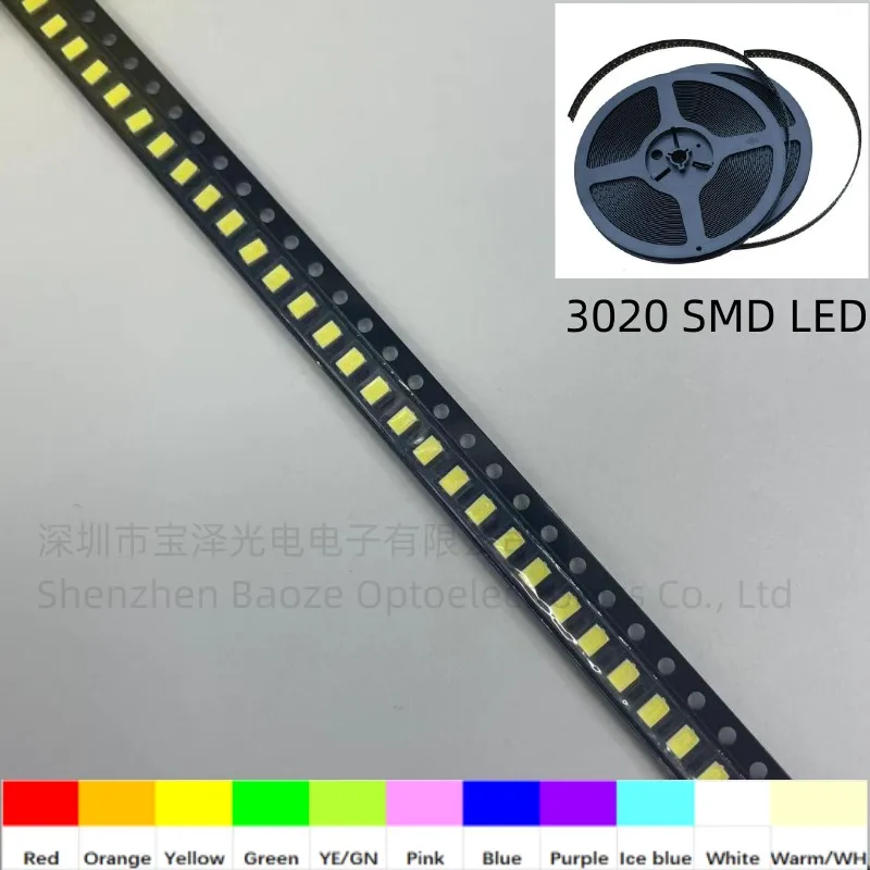 3020-SMD-LED-Red-Yellow-Green-White-Blue-Pink-Ice-Light-Emitting-Diode ...