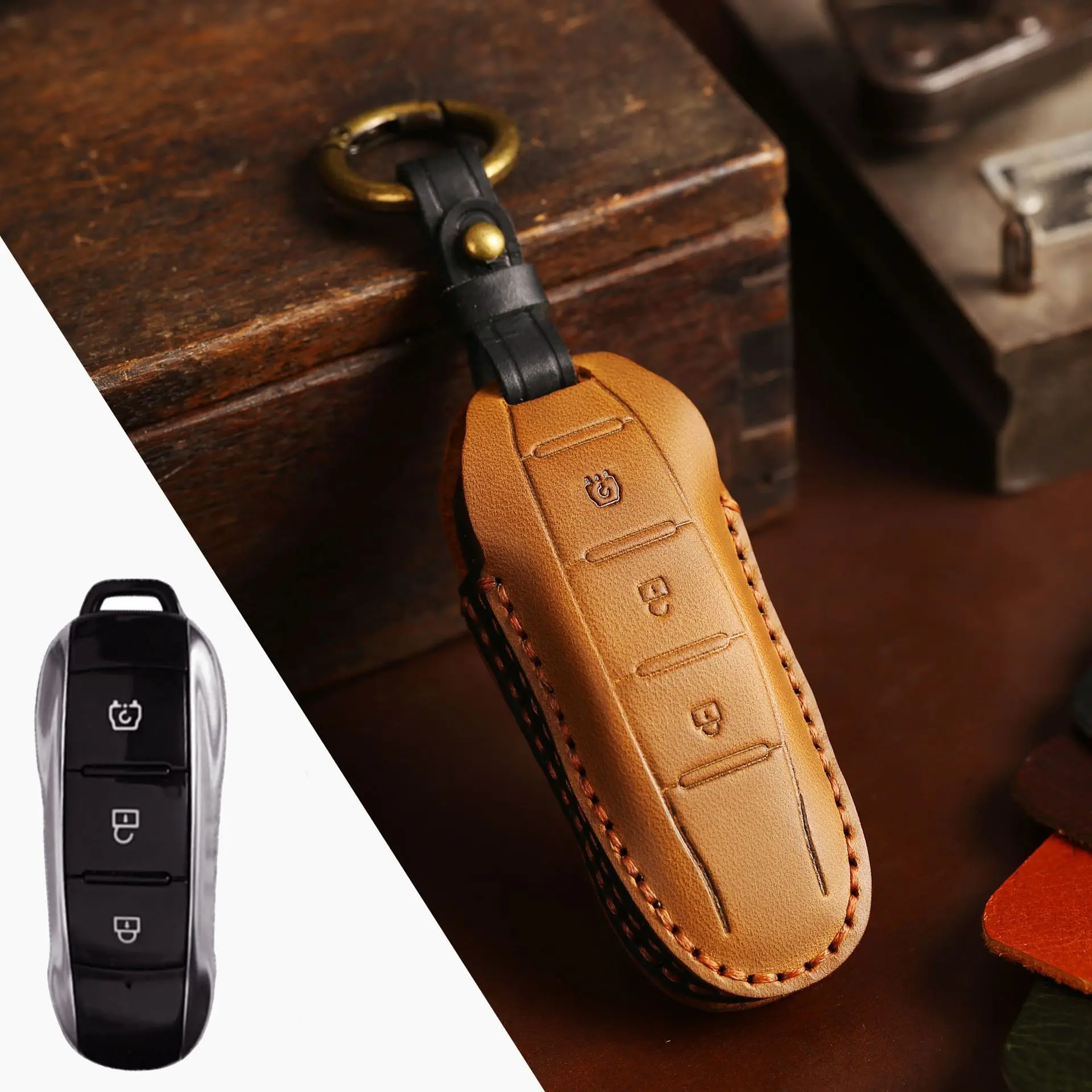 3-BOTTONS-Leather-Car-Key-Case-Cover-for-DFSK-Dongfeng-Fengon-580-Sf5 ...