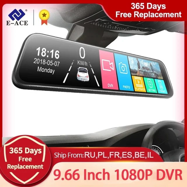 E-ACE 9.66 Inch Car DVR Mirror Video Recorder 1080P Touch Screen ...