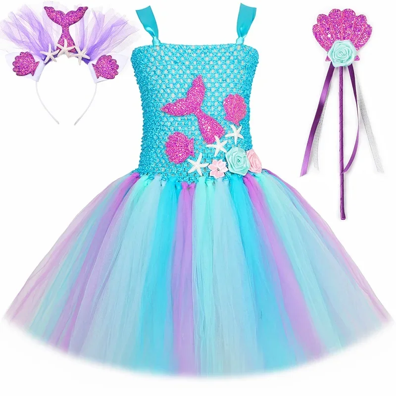 Vestido de tutú de sirena para niñas, vestido de princesa de tul para ...