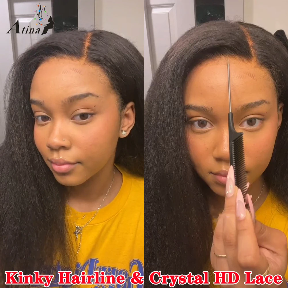 Glueless Crystal HD 360 Lace Frontal Human Hair Wig Kinky Straight ...