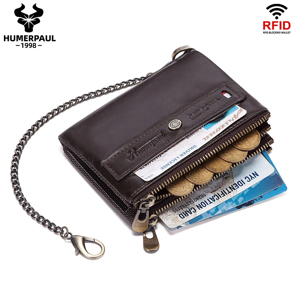 Leather Chain Wallets With Zipper
