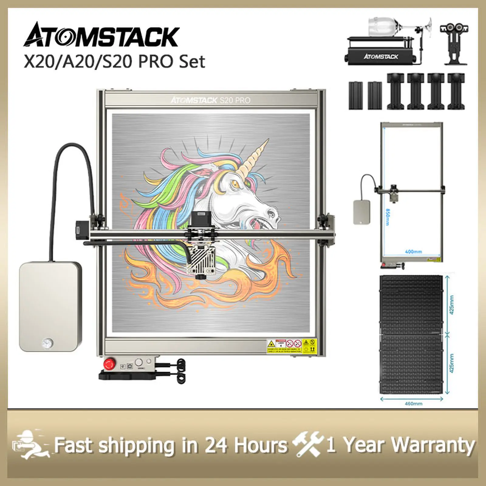 ATOMSTACK S20 Pro X20 Pro A20 Pro 130W 레이저 조각기 절단기, 400x400mm 고정 초점 초박형 ...