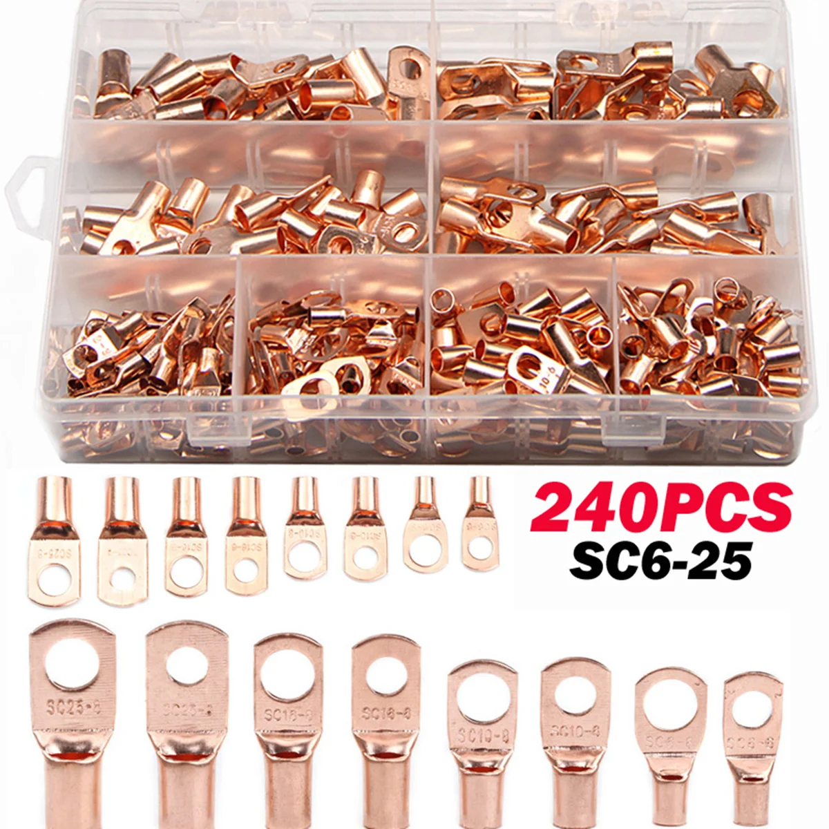60-100-240PCS-SC-Bare-Terminals-Lug-Copper-Tube-Lug-Ring-Seal-Battery ...
