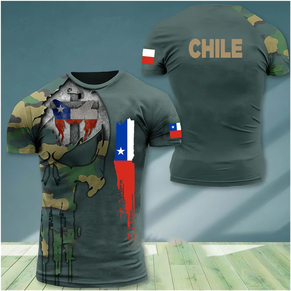 Vintage-Chile-T-Shirt-3D-Print-Chilean-Flag-Shirt-O-Neck-Men-s-Veterans ...