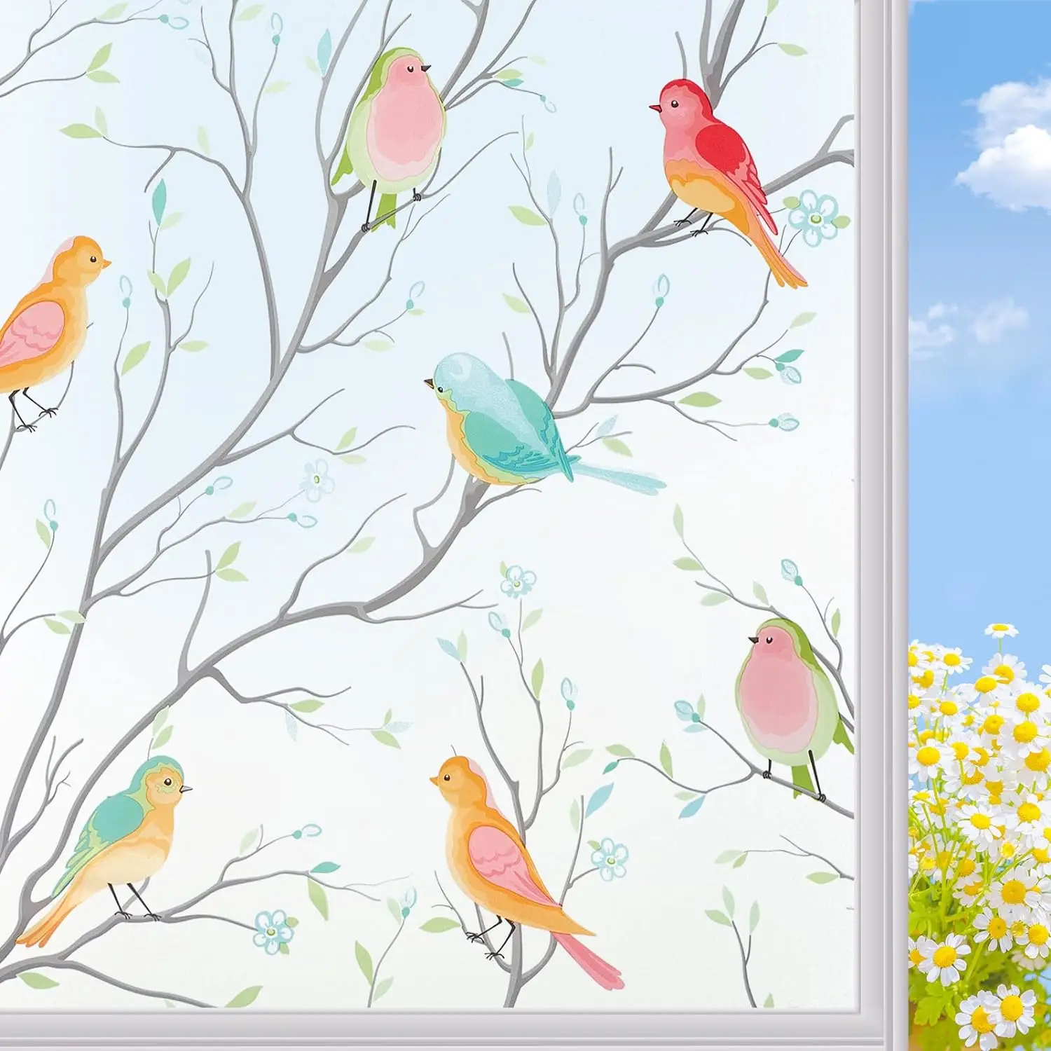 Stained-Glass-Window-Decals-Heat-Blocking-Frosted-Birds-Window-Clings ...