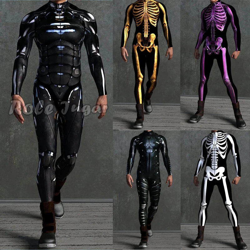 Adult-Skull-Steampunk-Tight-Jumpsuit-Cosplay-Costume-Halloween-Party-3D ...