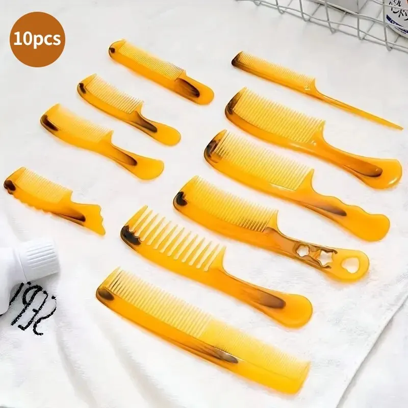 A-Pack-Of-10-Ox-Tendon-Combs-Set-In-Yellow-Anti-Static-Thickened-And ...