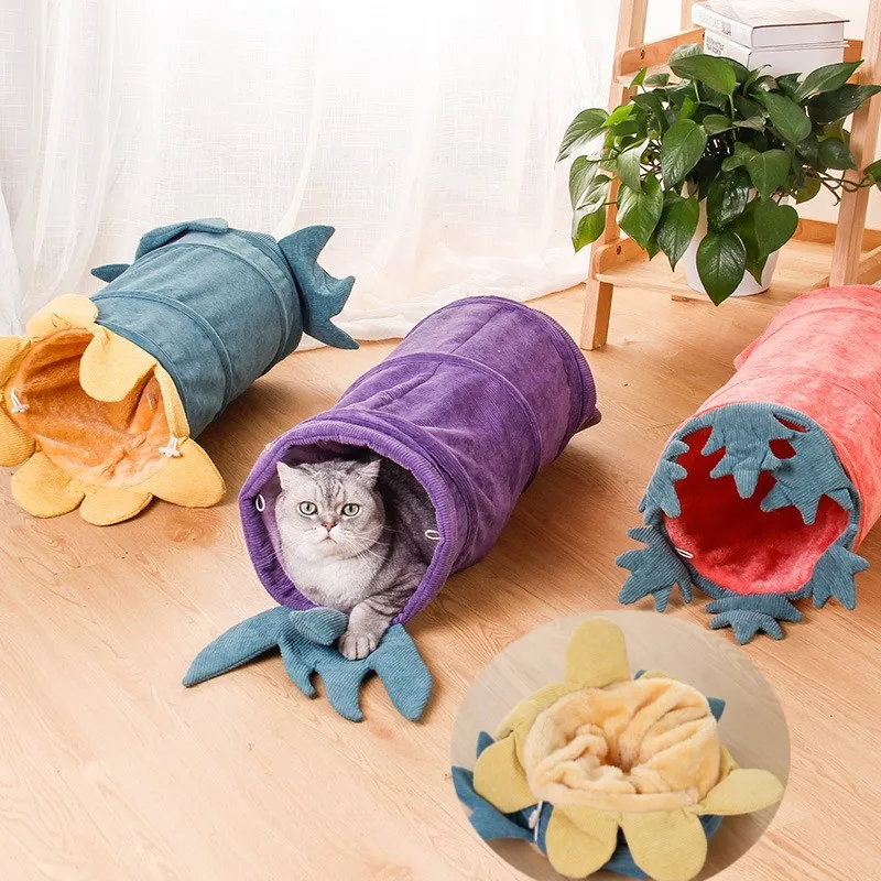 2-in-1-Collapsible-Cat-Tunnel-Funny-Cat-Play-Tube-With-Bell-Cat-Nest ...