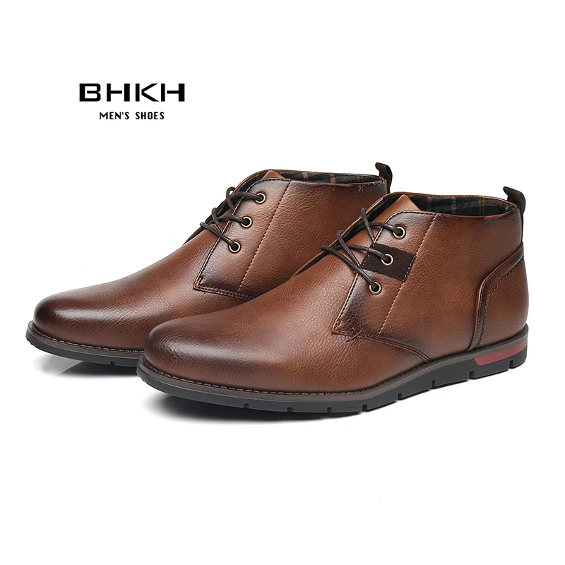 BHKH Ankle Boots Spring/Autumn Men Boots Lace-up Brown Men Pu Leather ...