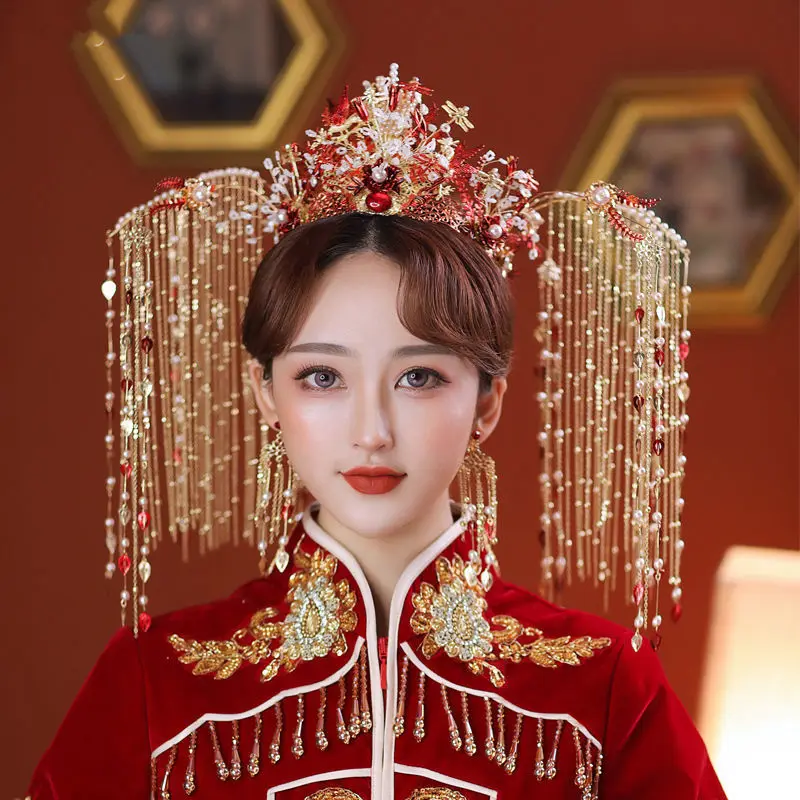 Luxury Chinese Phoenix Bridal Crowns Red Crystal Empress Princess ...