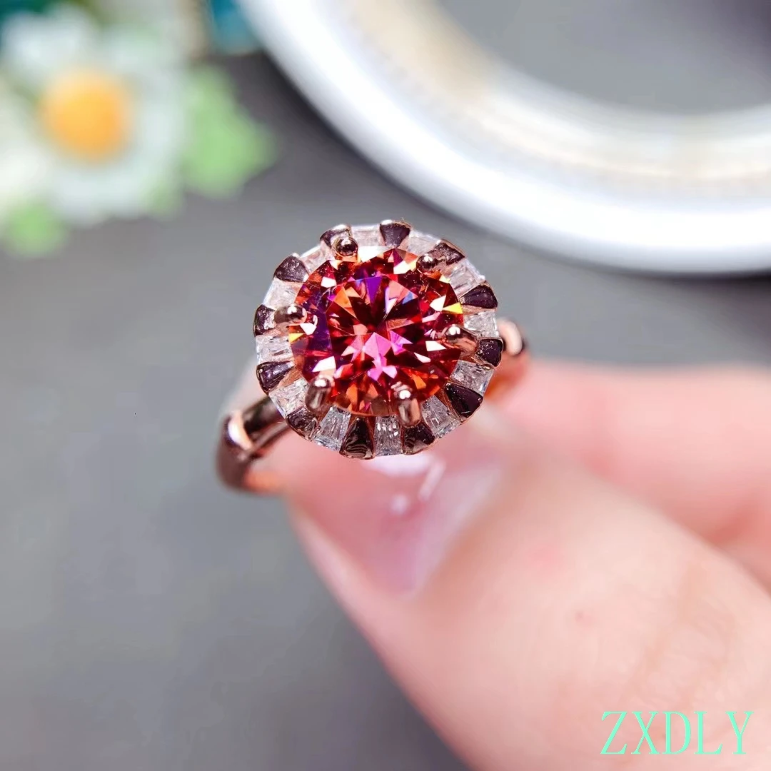 2022 Newest Red Moissanite Ring Real 925 Silver Fine Jewelry 2CT Lab ...
