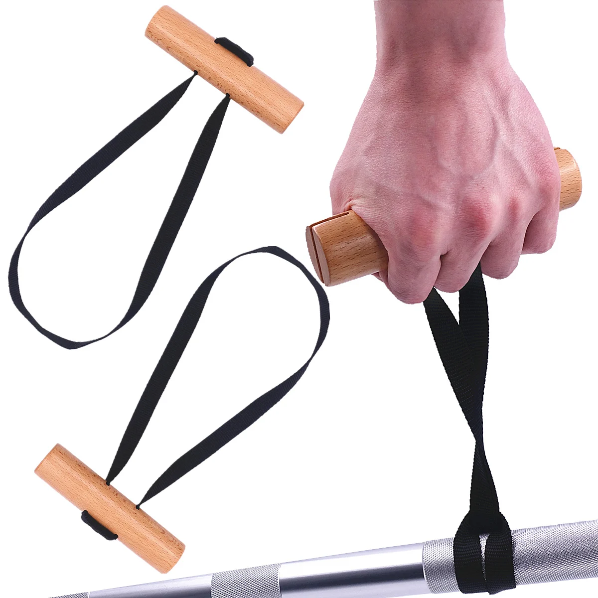 Pull-Up-Handles-Wooden-Grips-for-Deadlift-Weightlifting-Bar-Cable ...