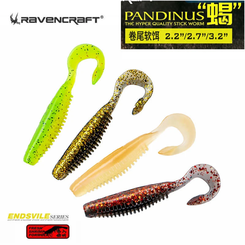6/7/8pcs NEW Ravencraft Pandinus Curly Tail Stick Worm Soft Baits Lures ...