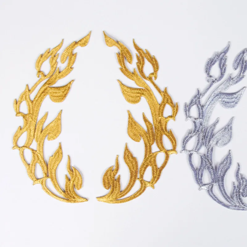 2PCS Gold Silver Baroque Fire Flame Appliques Embroidered Gown Fabric ...